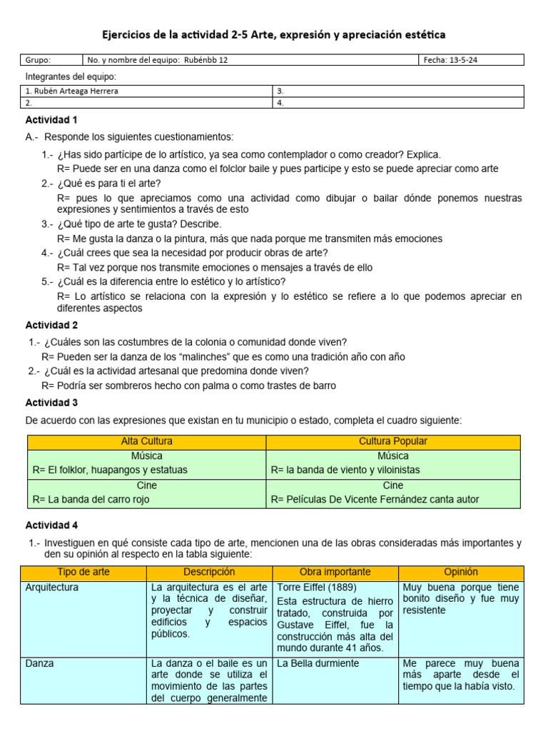 Ejercicios de La Actividad 2-5 Arte, Expresión y Apreciación Estética ...