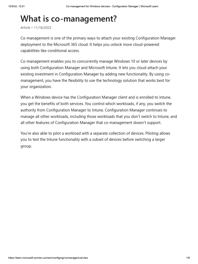 Co-Management For Windows Devices - Configuration Manager - Microsoft Learn | PDF | Microsoft ...