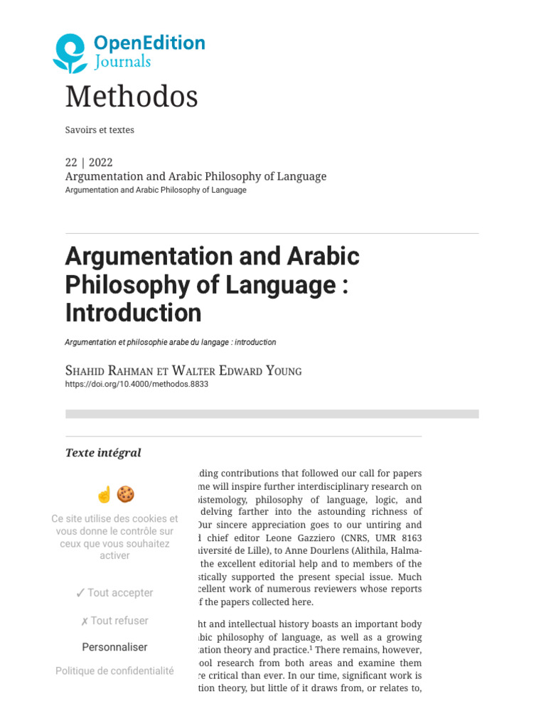 Argumentation and Arabic Philosophy of Language - Introduction | PDF ...