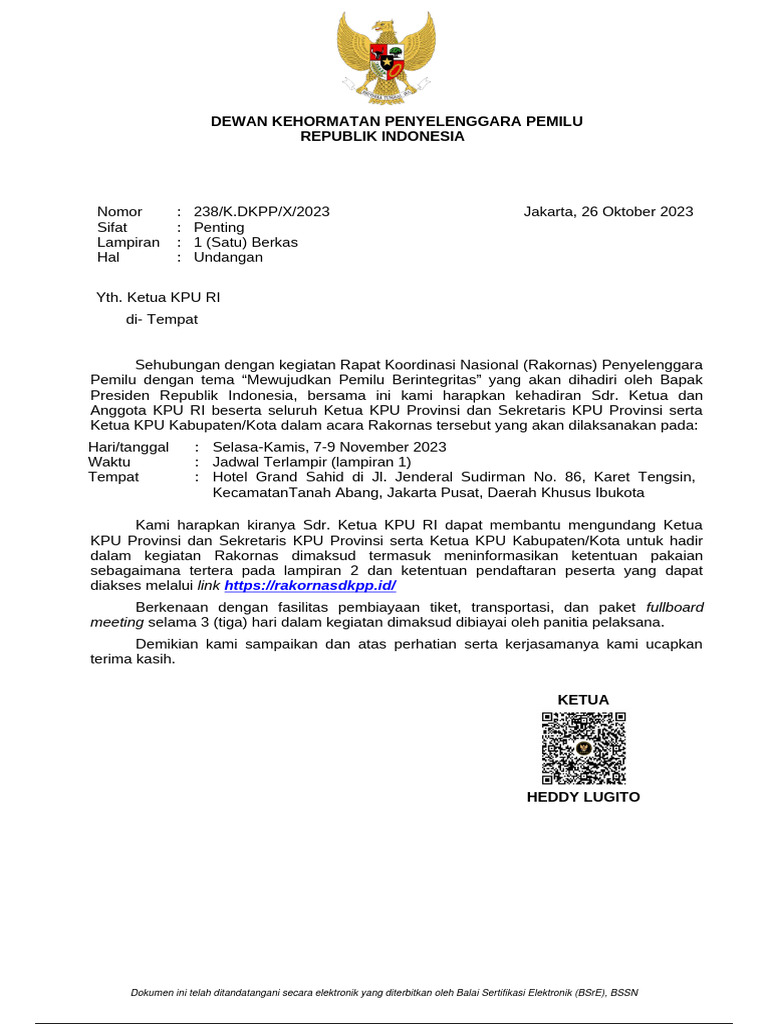 Undangan Rakornas Pemilu 2023 | PDF