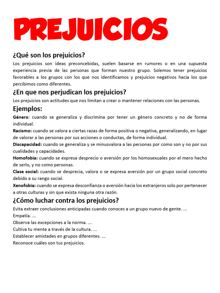 Comprendiendo los Prejuicios y Ejemplos | PDF | Relaciones personales ...