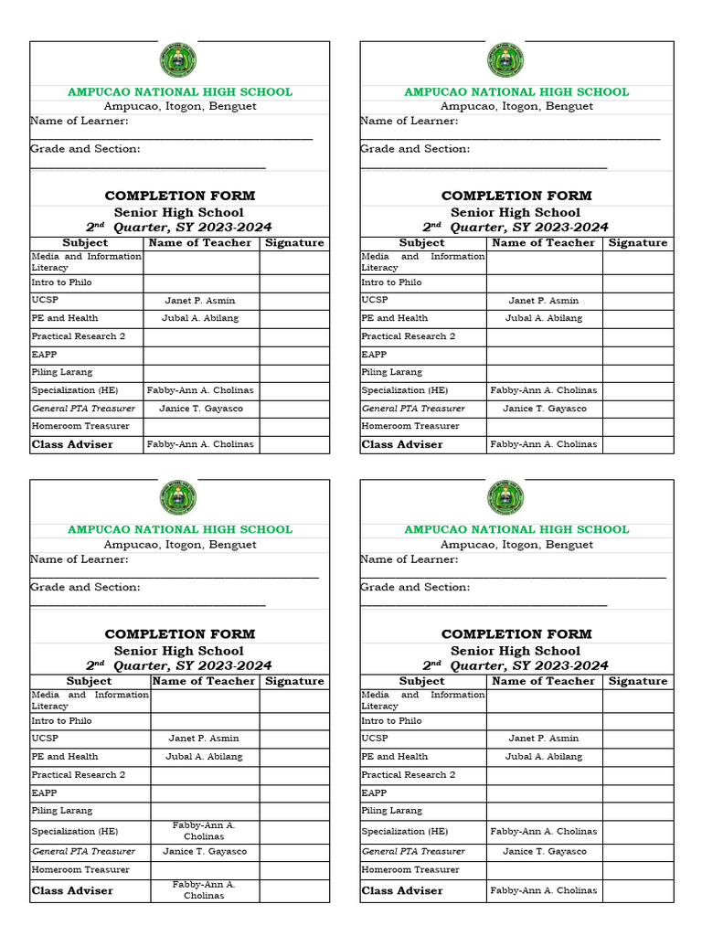 Grade-12-Completion-Form (1) | PDF | Writing | Learning