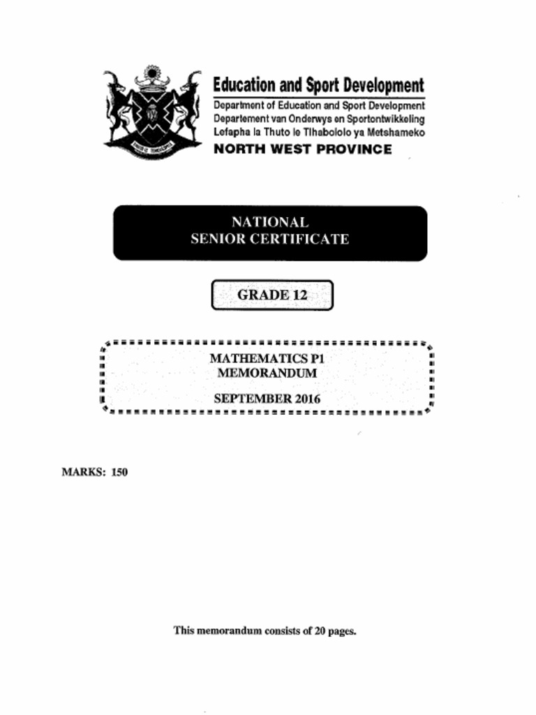 NW Mathematics P1 Memo | PDF