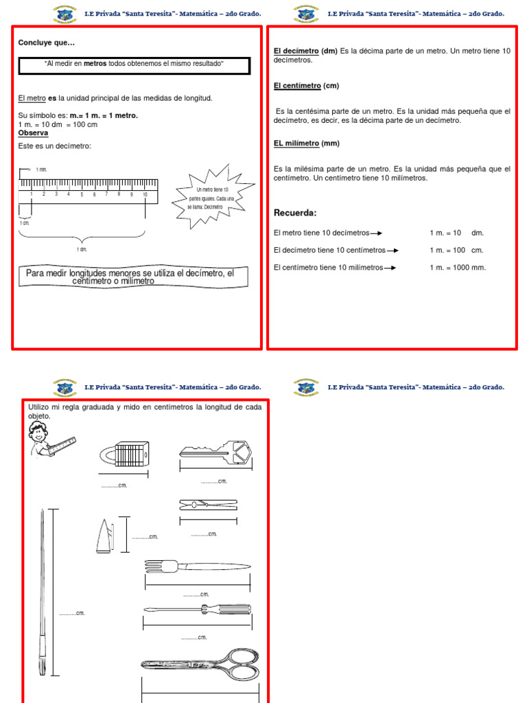 Medidas de Longitud para 2do Grado | PDF | Metrología | Sistema ...