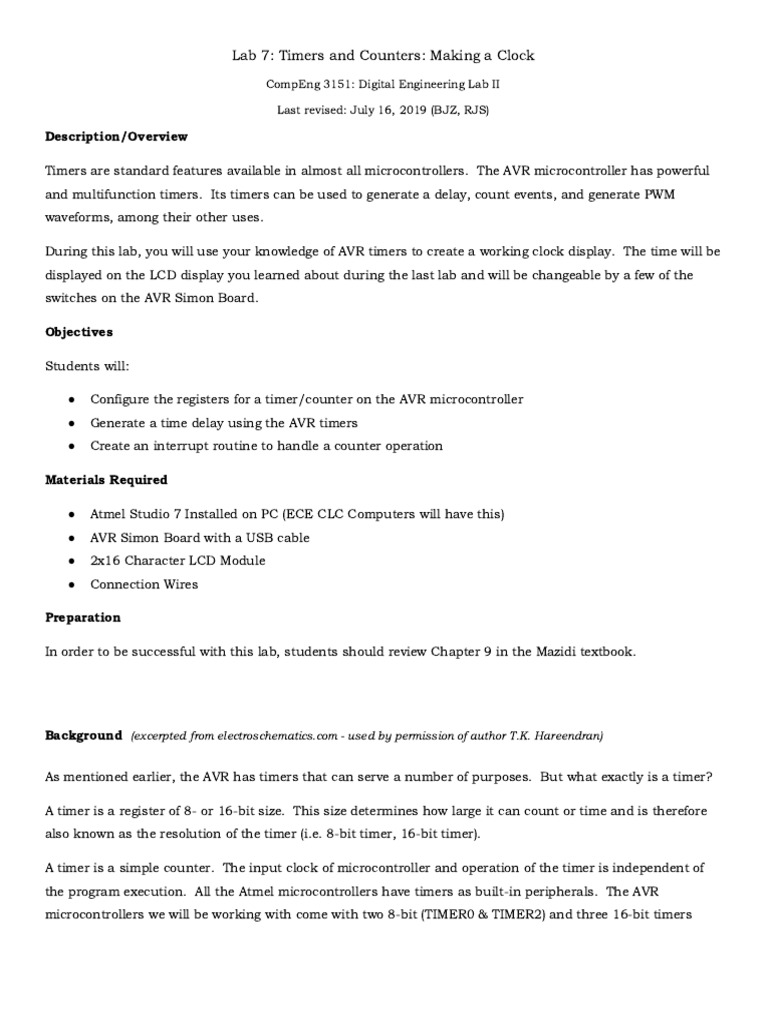 Lab 7 - Timers | PDF | Microcontroller | Timer Lab 7 - Timers | PDF | Microcontroller | Timer