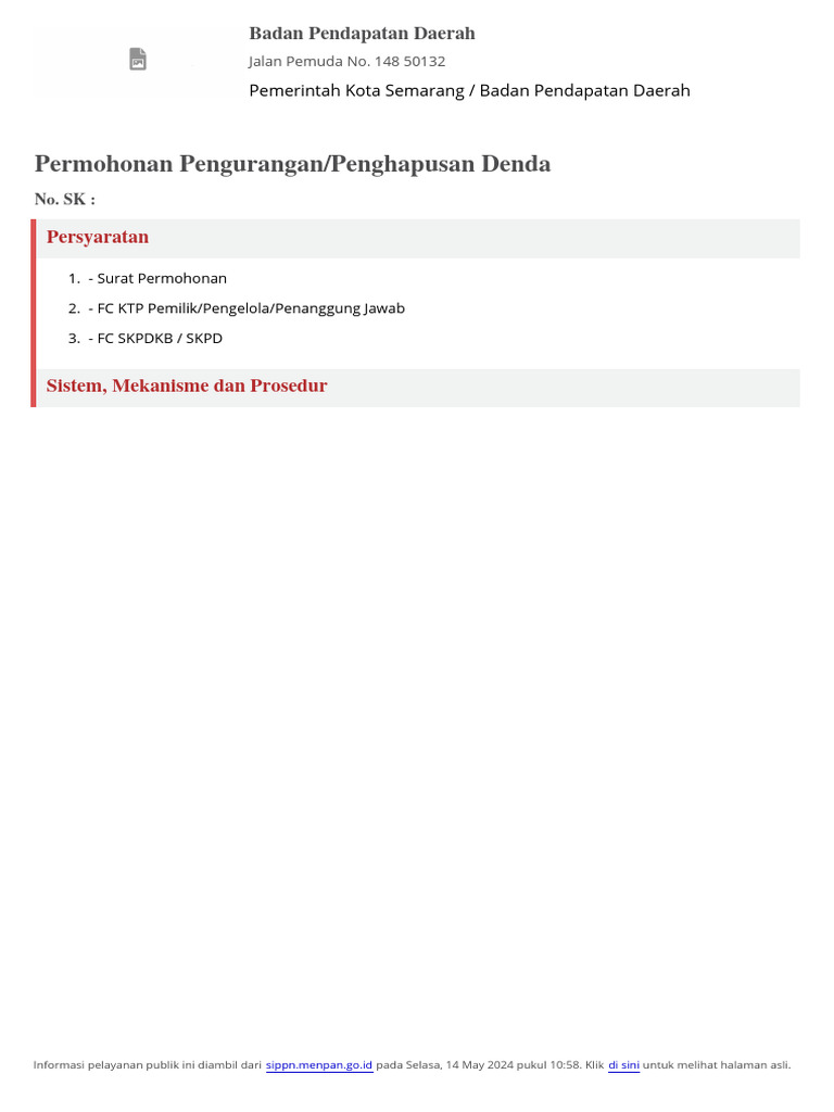 Unduh Standar Pelayanan - Permohonan Pengurangan Penghapusan Denda | PDF Unduh Standar Pelayanan - Permohonan Pengurangan Penghapusan Denda | PDF