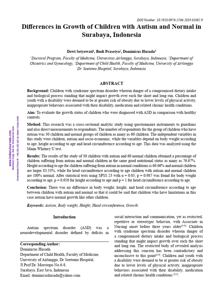 Autism Growth Comparison in Surabaya | PDF | Autism Spectrum | Food Energy