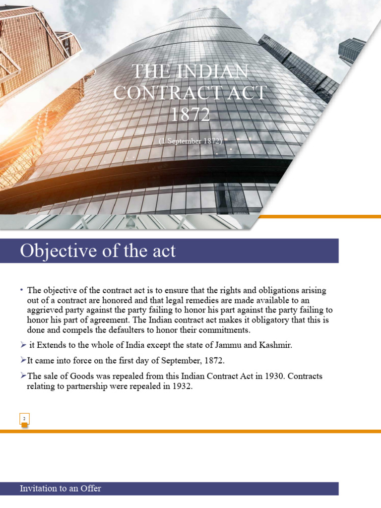 The Indian Contract Act 1872 | PDF | Offer And Acceptance | Consideration