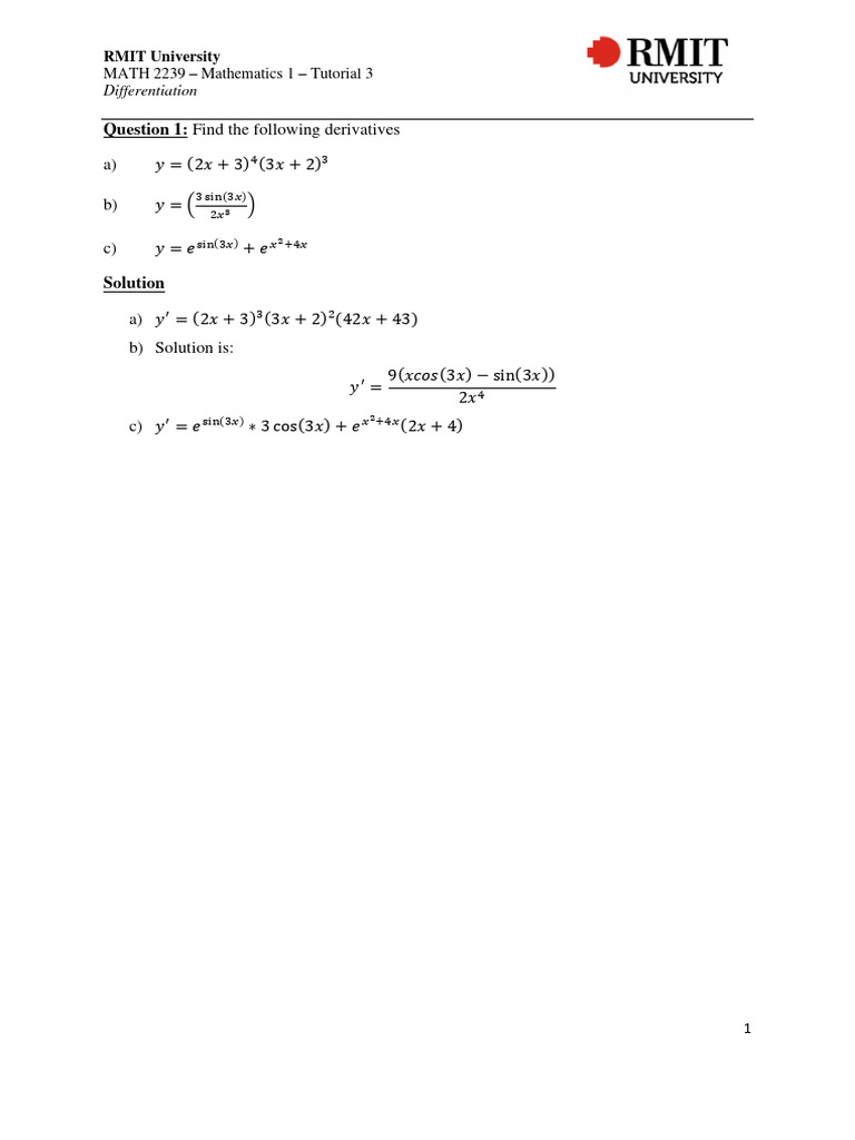 Tutorial 3 - Differentiation (Solution) | PDF | Sphere | Derivative