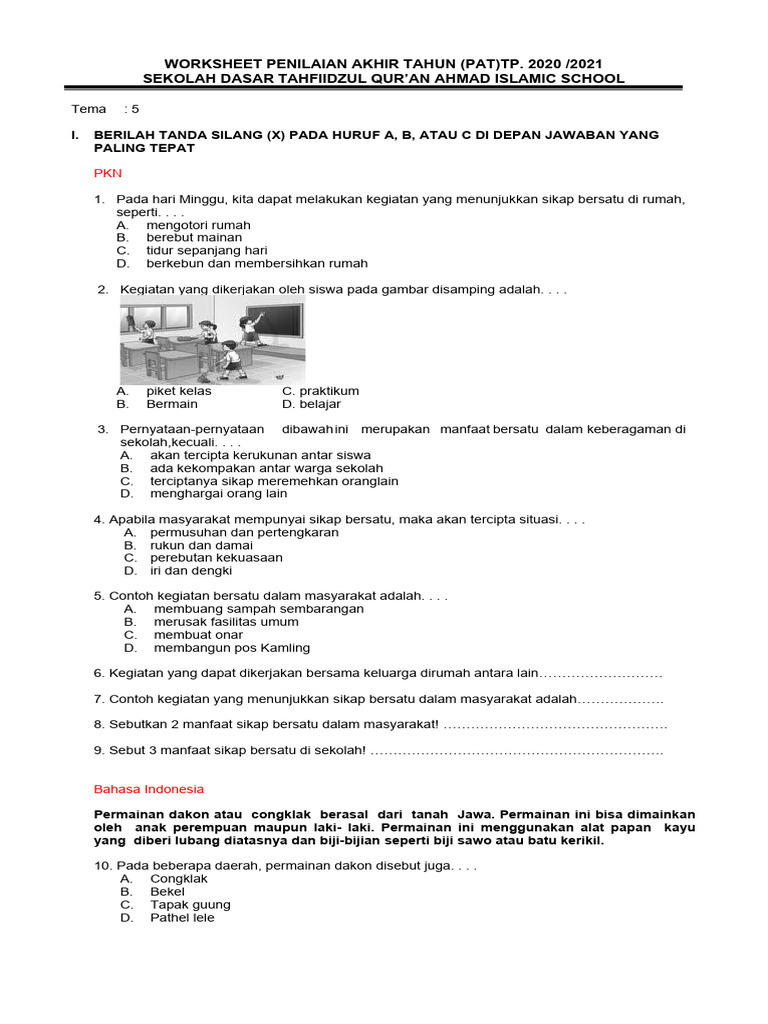 PAS Kelas 3 Tema 5 Semester 2 Tahun 2020-2021 | PDF