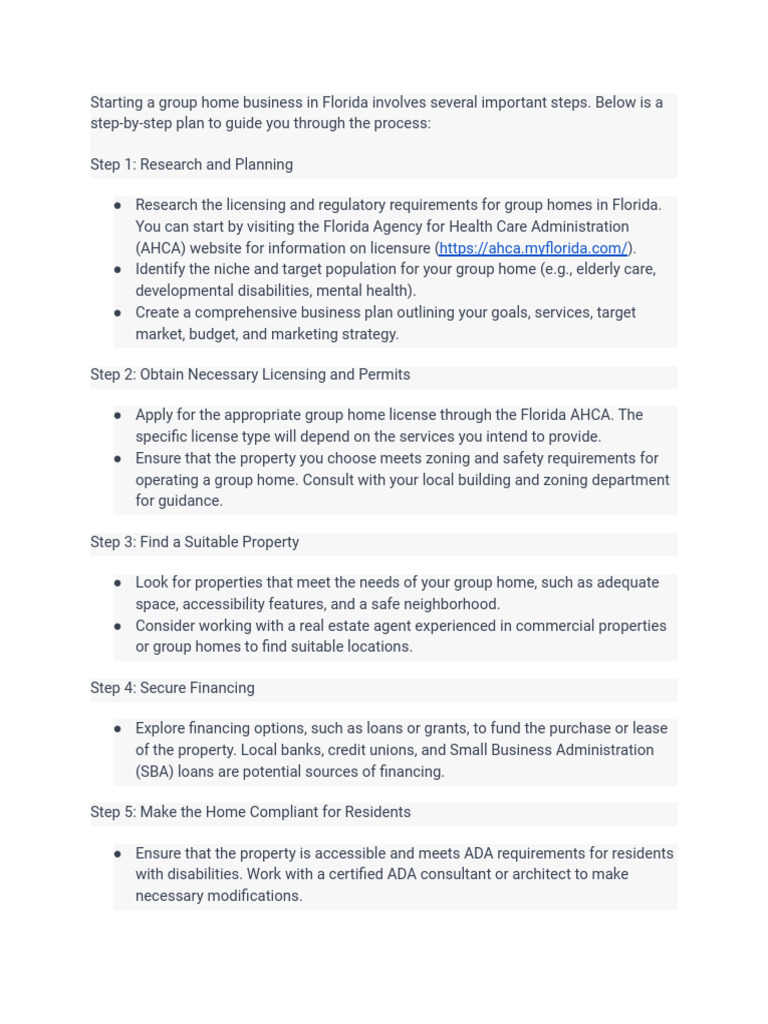 Sample Step-by-Step - Starting A Group Home in Florida | Download Free ...