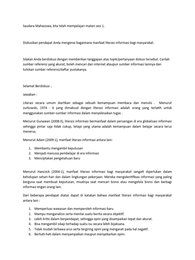 Manfaat Literasi Informasi bagi Masyarakat | PDF
