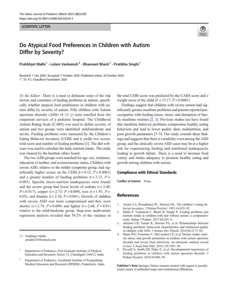 Do Atypical Food Preferences in Children With Autism | PDF | Autism ...