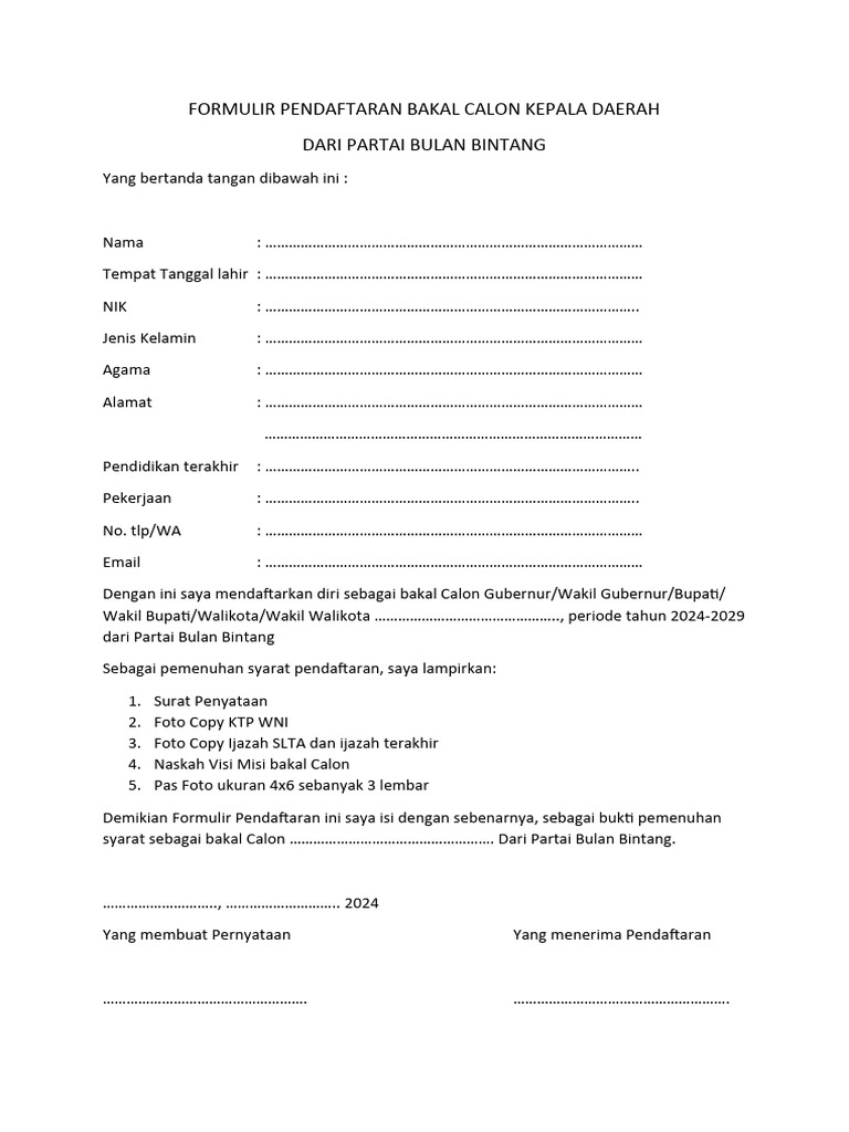 Formulir Calon Kepala Daerah PBB | PDF
