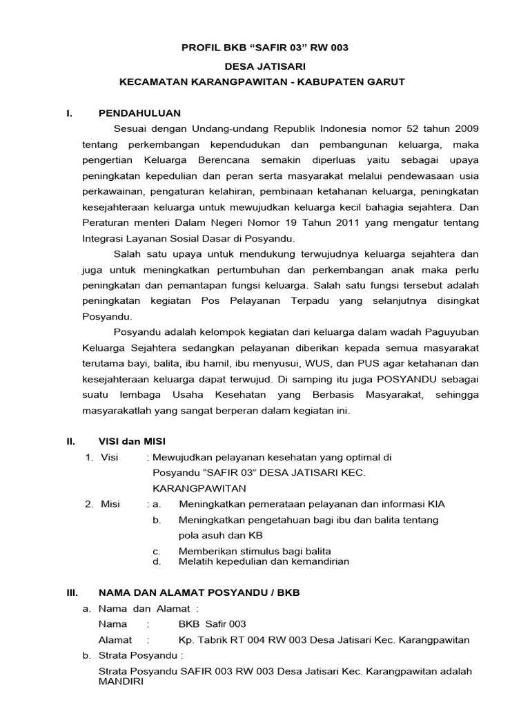 Profil Posyandu Safir 03 Jatisari | PDF