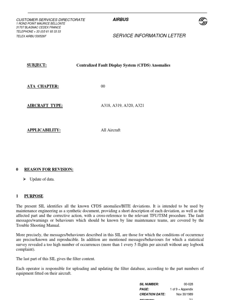 A320 Sil 28 Centralized Fault Display System (CFDS) Anomalies | PDF ...