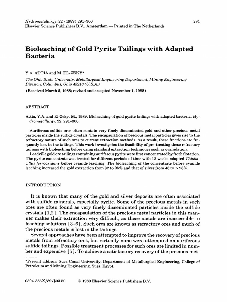Bioleaching of Gold Pyrite Tailings With Adapted Bacteria | PDF ...
