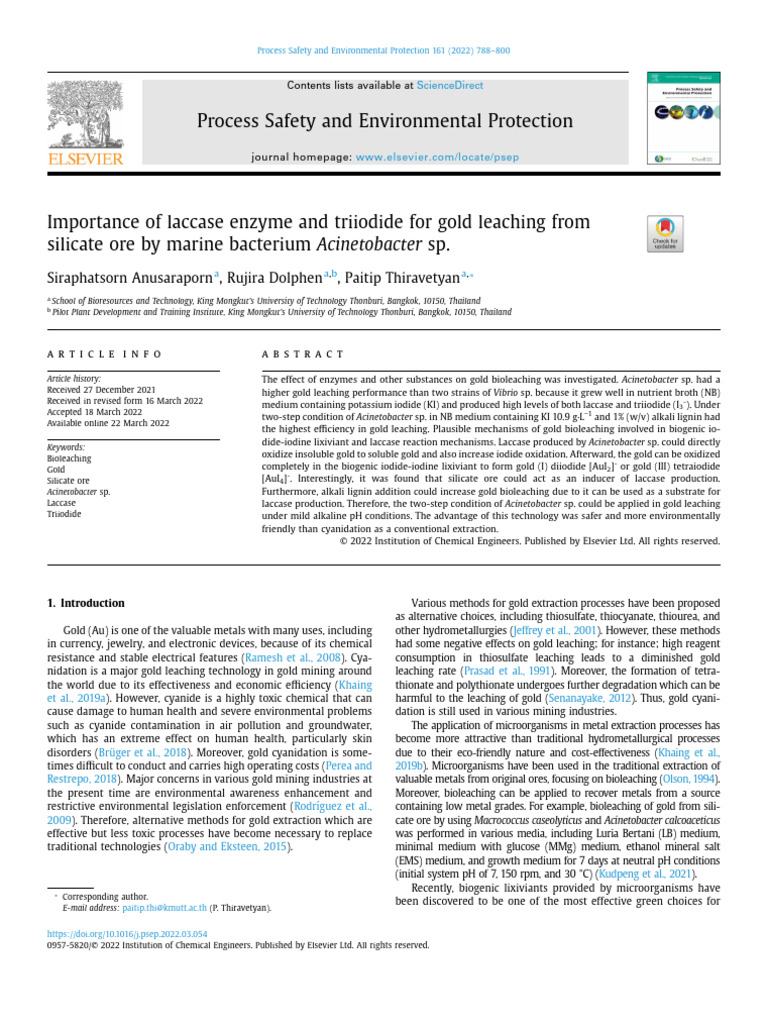 Importance of Laccase Enzyme and Triiodide For Gold Leaching From ...