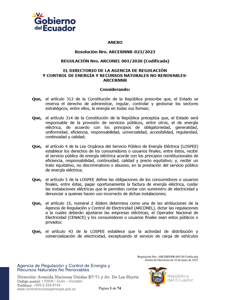 Regulación Nro. ARCONEL 001 - 2020 (Codificada) | PDF | Ingenieria ...