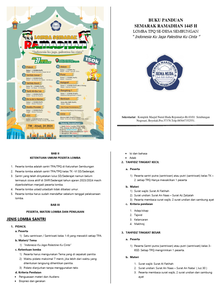 BUKU PANDUAN LOMBA TPQ Semarak Ramadhan 1445 H | PDF