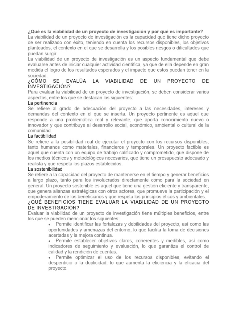 Qué Es La Viabilidad de Un Proyecto de Investigación y Por Qué Es ...