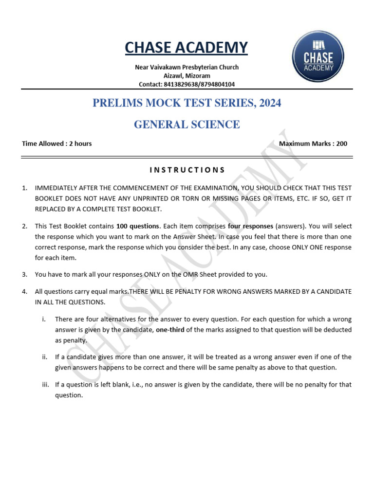 General Science Mock Test, 17th April, 2024 | PDF | Blood | Homo