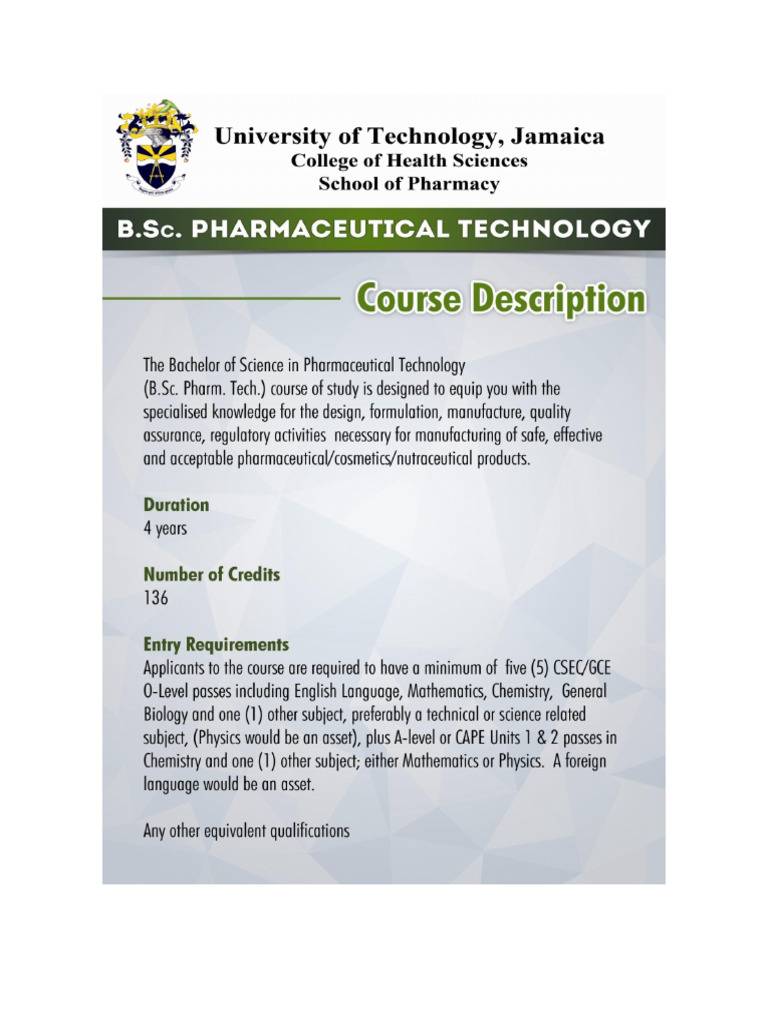 BSc. in Pharmaceutical Technology Course of Study Overview | PDF ...