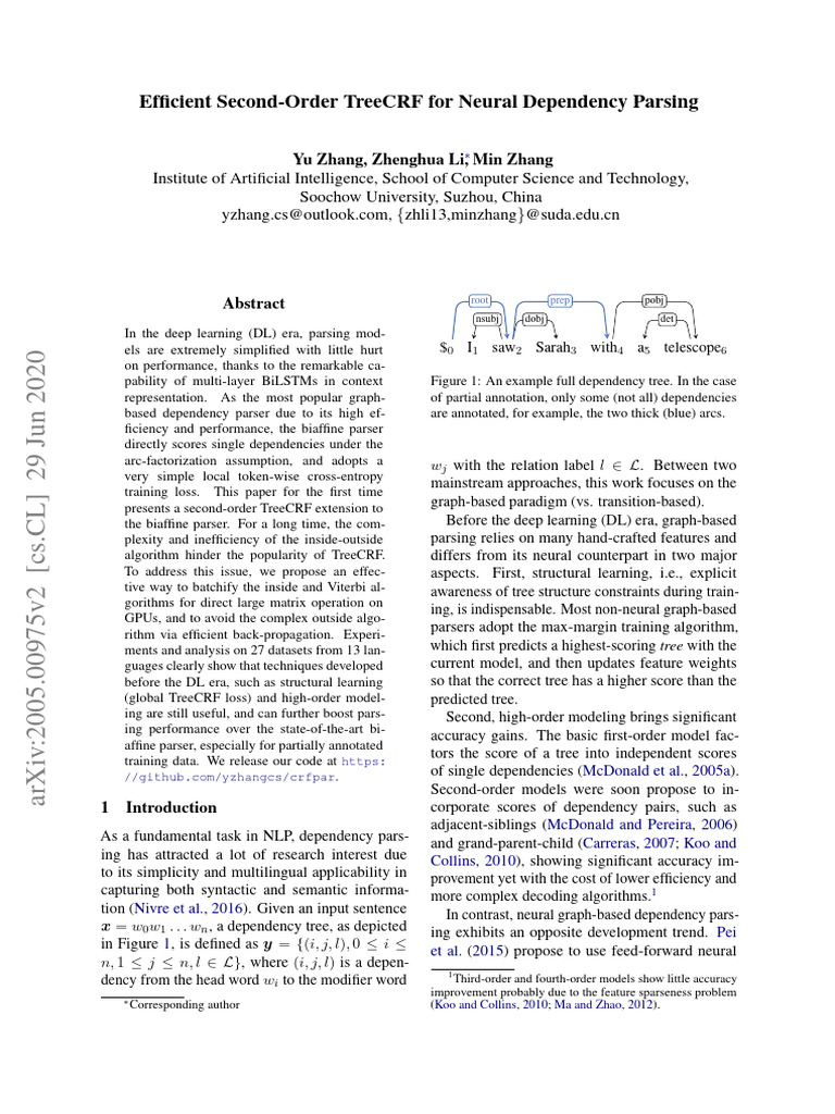 Efficient Second Order Treecrf For Neural Dependency Parsing Pdf Parsing Algorithms