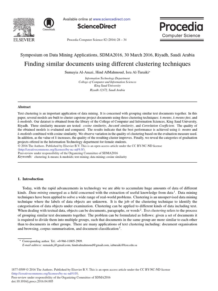 Finding Similar Documents Using Different Clusteri | PDF | Cluster Analysis | Data Mining