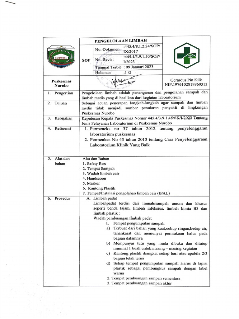 SOP PENGELOLAAN LIMBAH | PDF