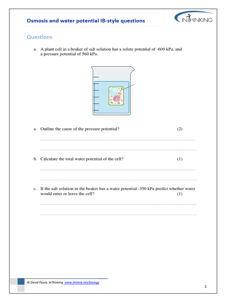 IB Questions on Osmosis and Water Potential | PDF | Osmosis | Chemistry