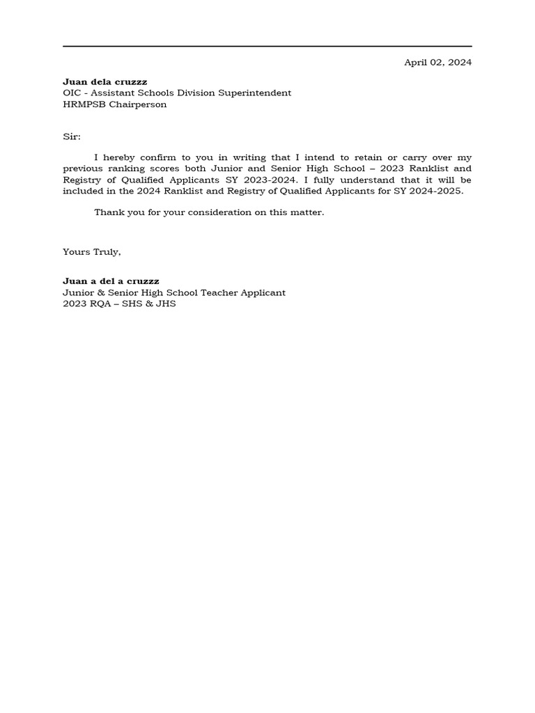 Letter of Intent For Updating Rqa 2023-2024 | PDF | Career & Growth