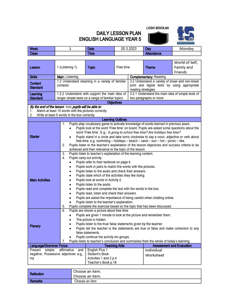 Year 5 | PDF | Lesson Plan | English Language