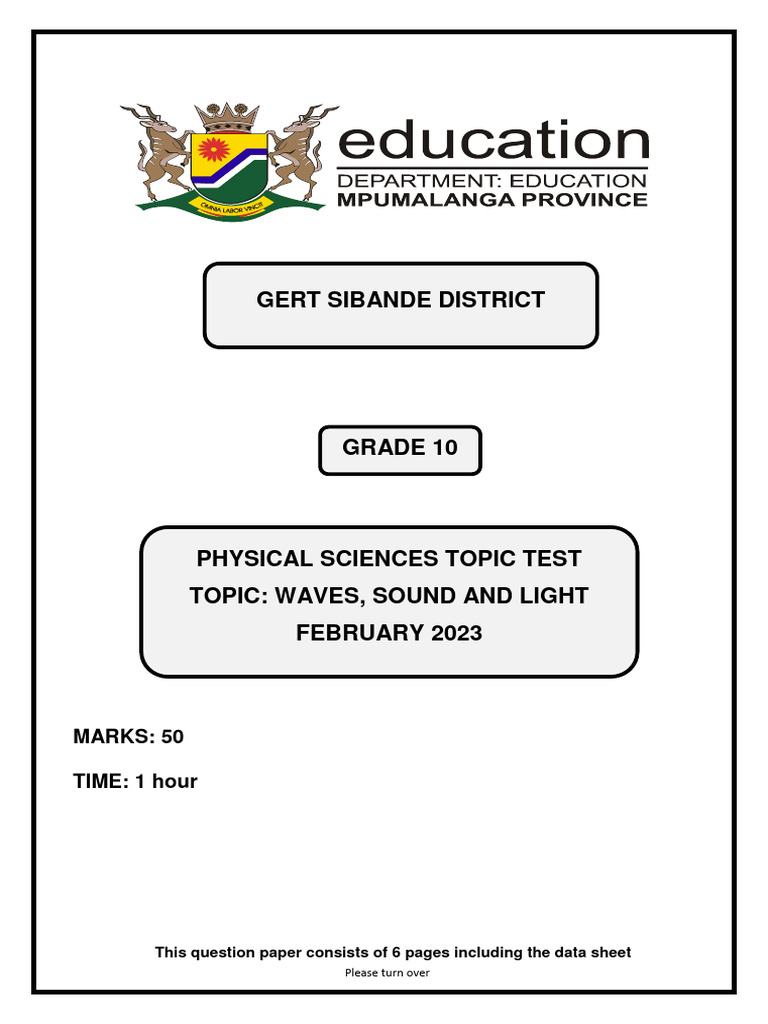 Grade 10 Waves, Sound & Light Test | PDF | Electromagnetic Radiation ...