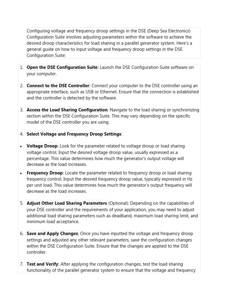 Configuring Voltage and Frequency Droop Settings in The DSE | PDF ...