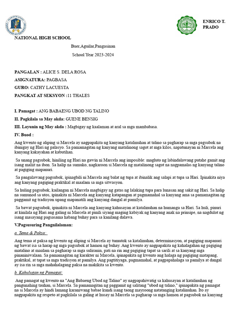 Pagbasa Analysis Format 2 | PDF