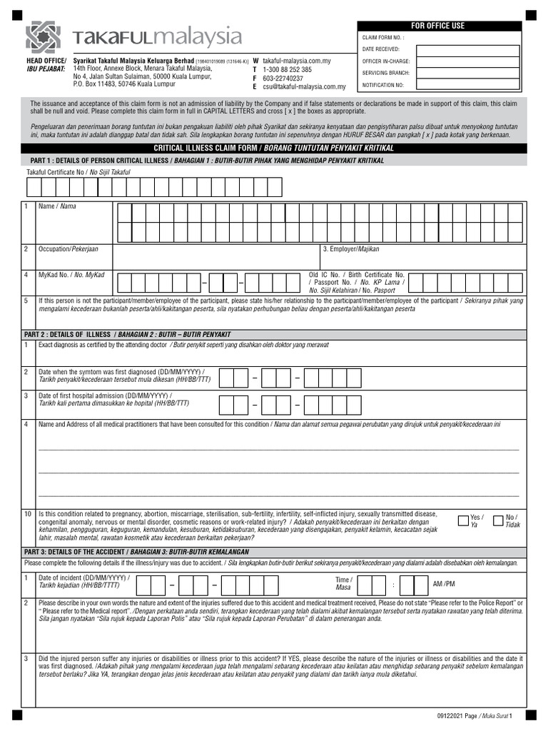Critical Illness Claim Form-1 | PDF