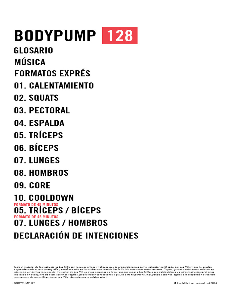 BODYPUMP 128 (BODYPUMP128ChoreographyNotes Row Es App Print PDF | PDF ...