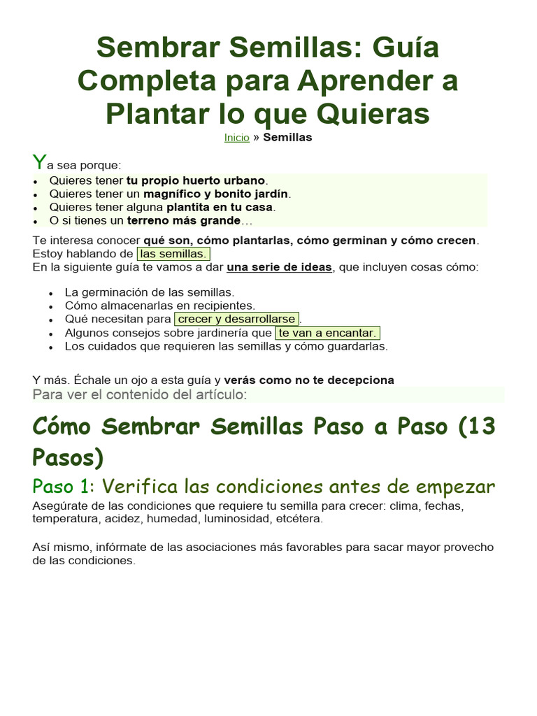 Guía Completa para Sembrar Semillas | PDF | Fertilizante | Siembra