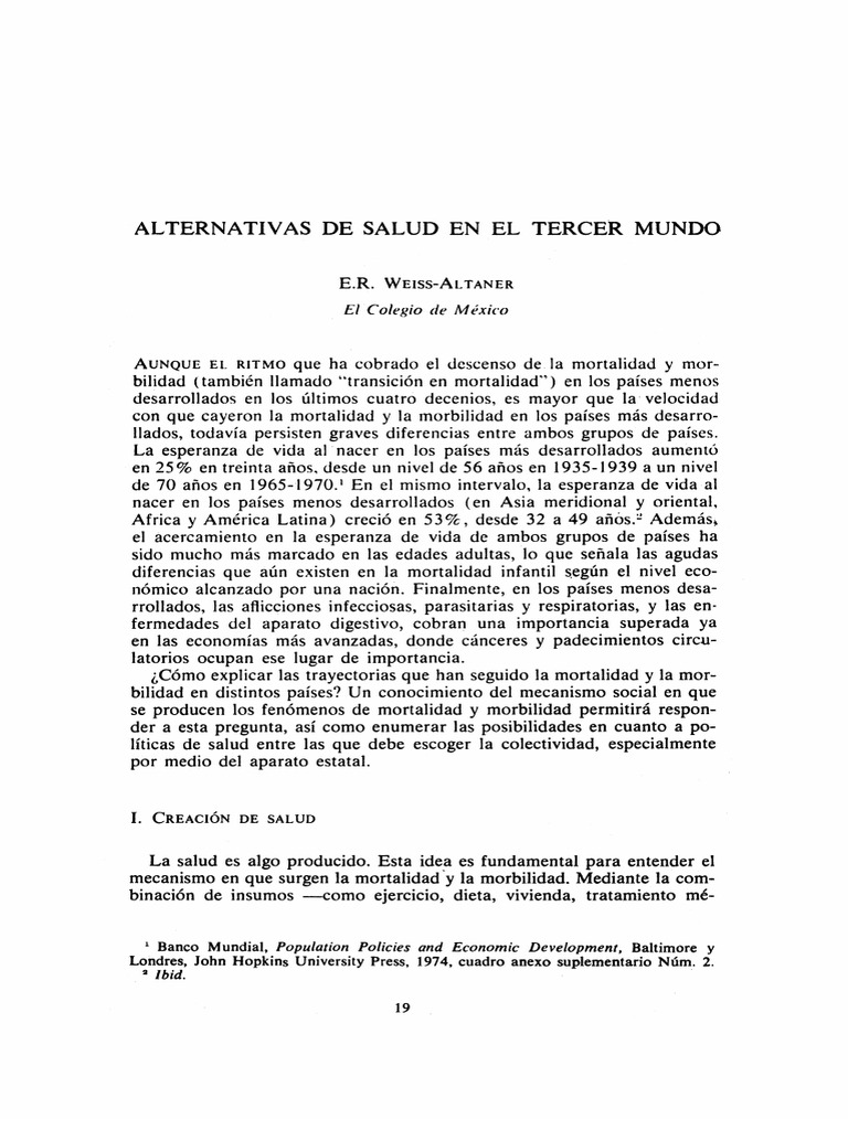 Alternativas De Salud En El Tercer Mundo E R Weiss Altaner