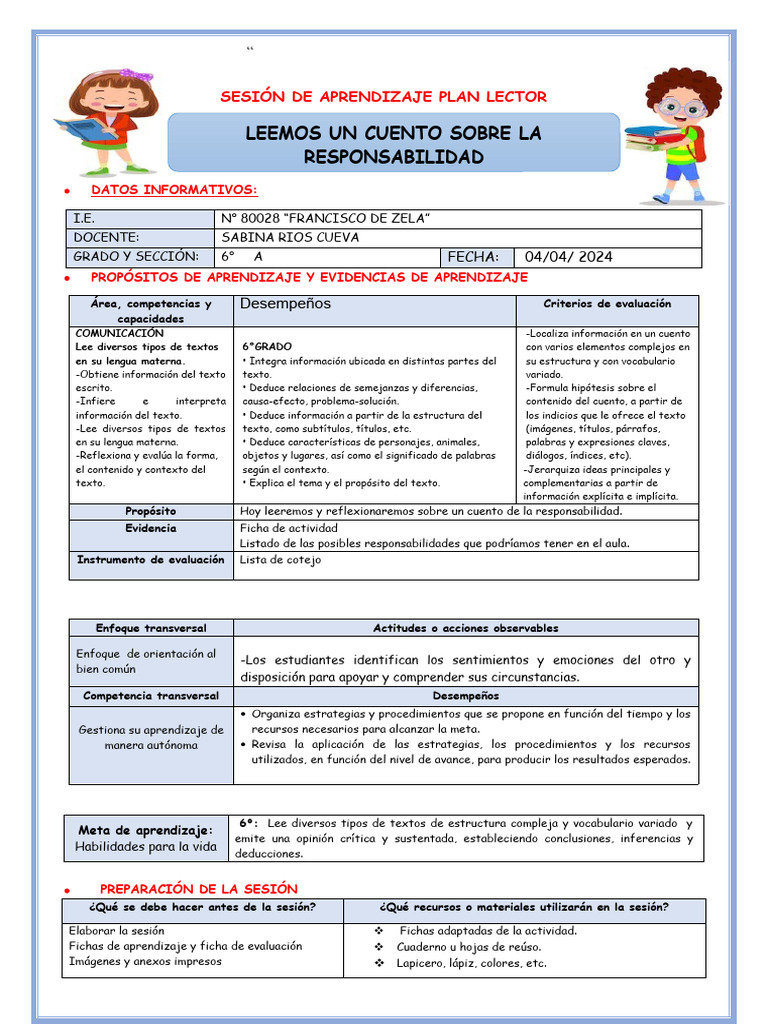 Ses Juev Pl Leemos Un Cuento Sobre La Responsabilidad 04 04 Pdf