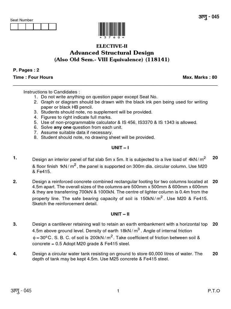 Advanced Structural Design Exam Paper | PDF | Prestressed Concrete ...
