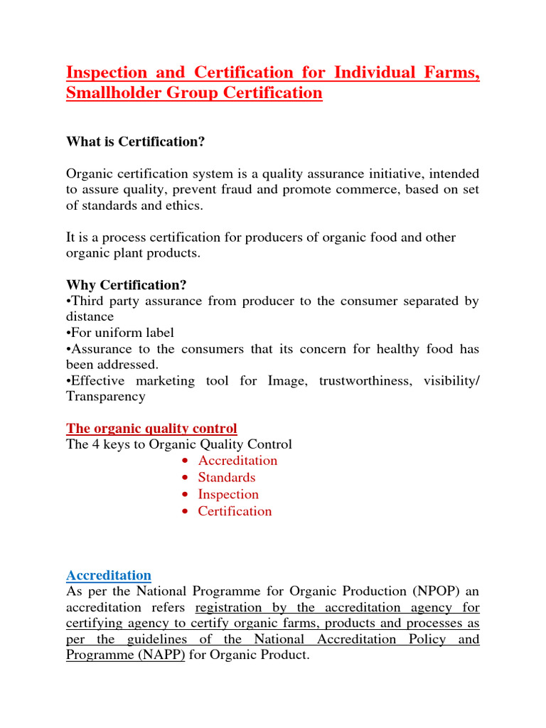 Inspection and Certification For Individual Farms | Download Free PDF ...