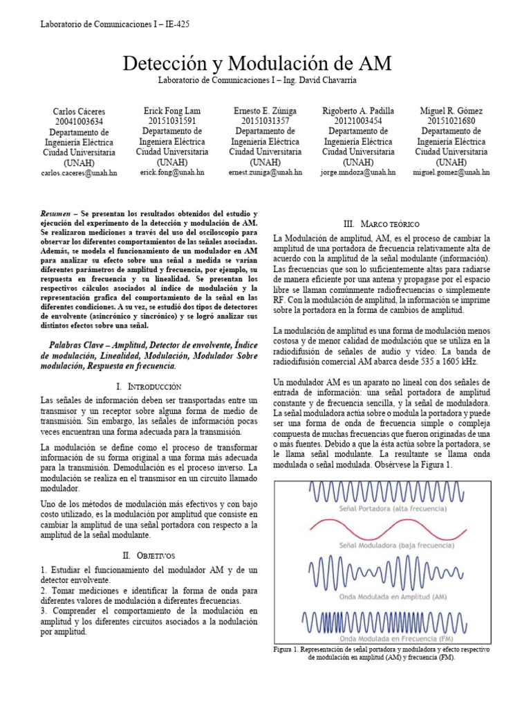 Informe Comunicaciones I - Deteccion y Modulacion de AM | PDF | Modulación | Amplitud