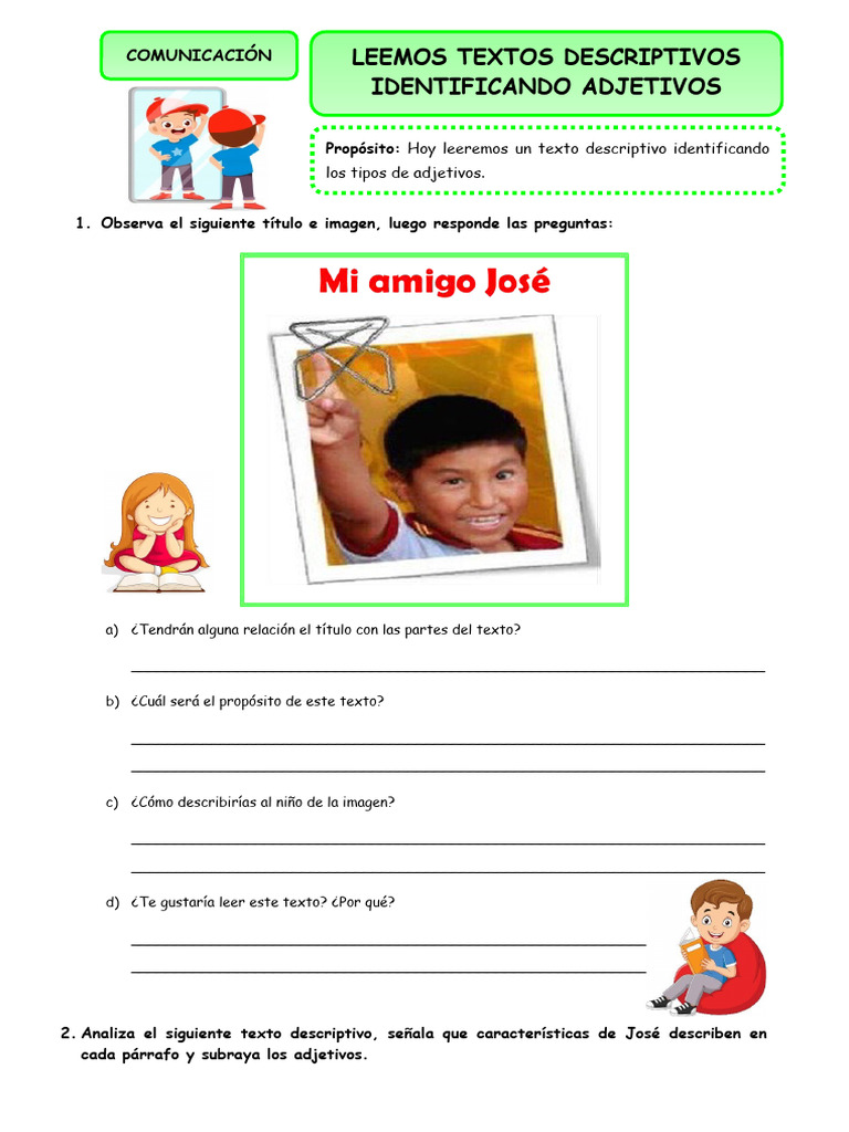 Ficha Leemos Textos Descriptivos Identificando Adjetivos 13 de Mayo | PDF
