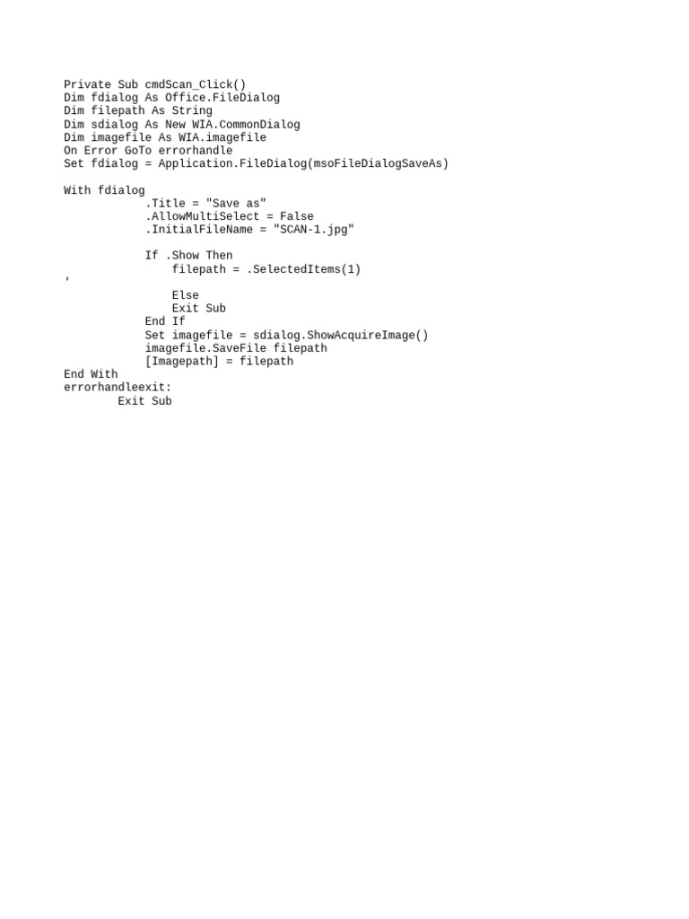 VBA Code for Scanning and Saving Images | PDF