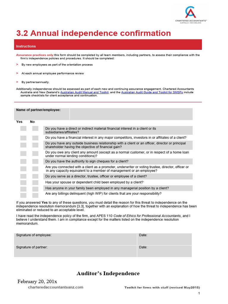 Annual Independence Confirmation Process | PDF | Audit | Business
