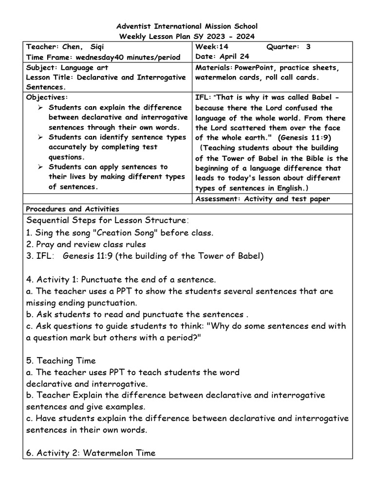 Declarative vs. Interrogative Sentences | PDF | Question | Linguistics
