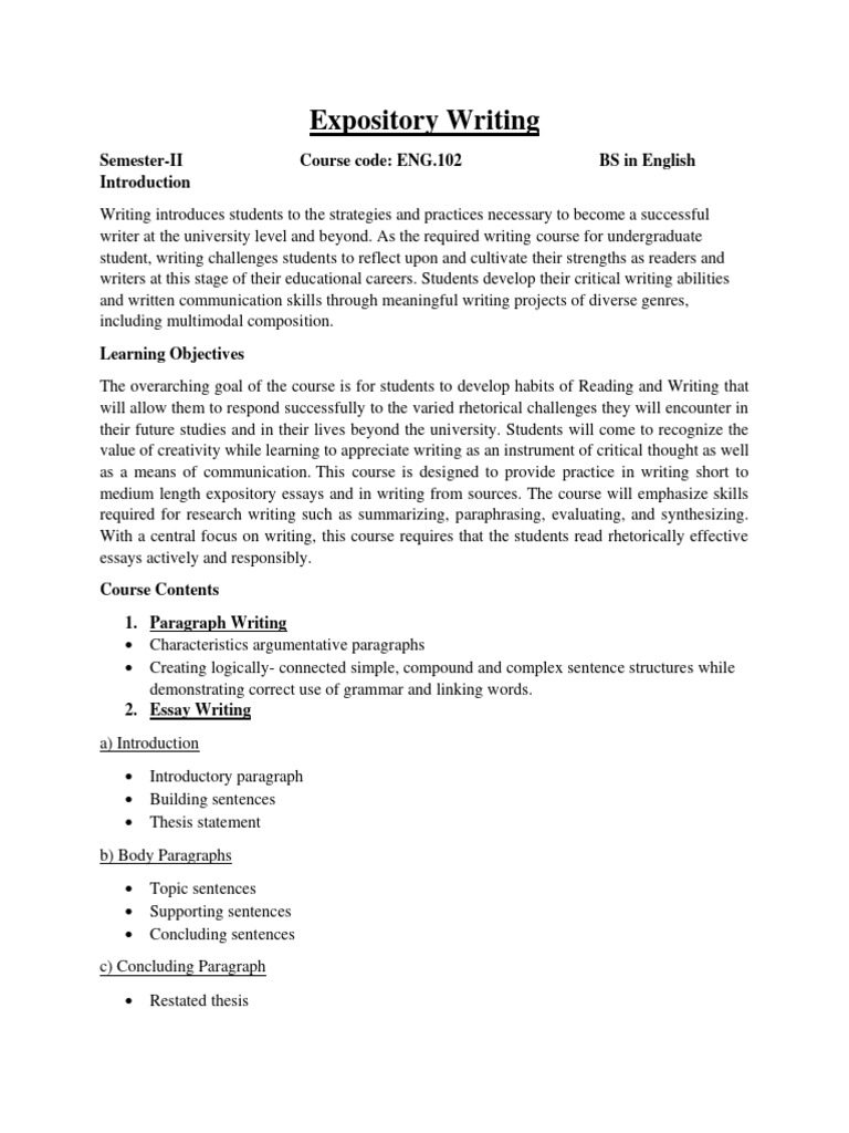 Expository Writing Bzu (7259) | PDF | Essays | Human Communication