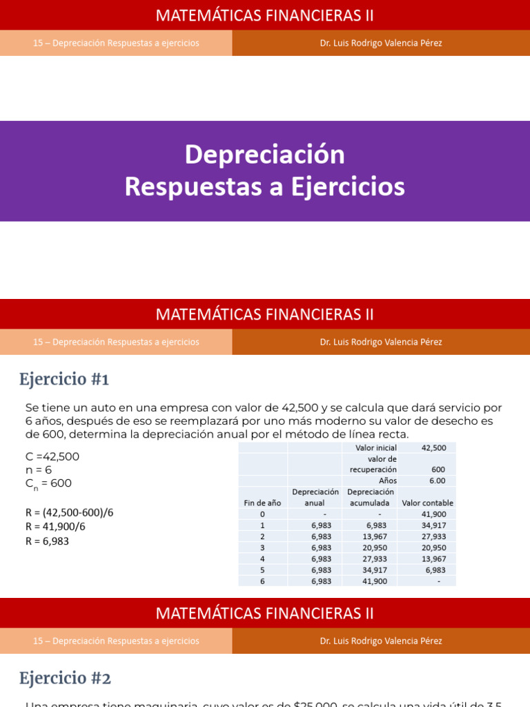 Depreciación Respuestas A Ejercicios MATEFIN UAQ | PDF | Depreciación | Presupuesto de capital